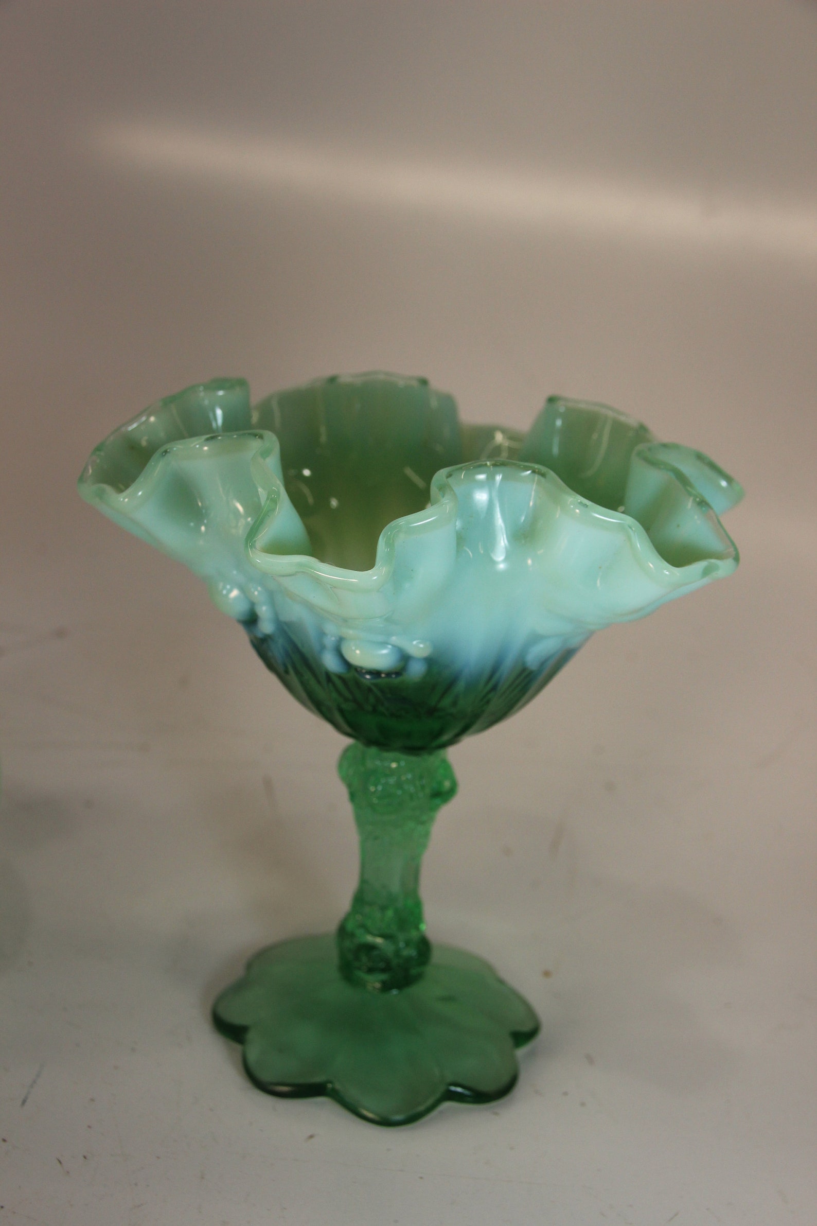 Set of 3 Fenton Art Glass Uranium Glass Opalescent Ruffled - Etsy