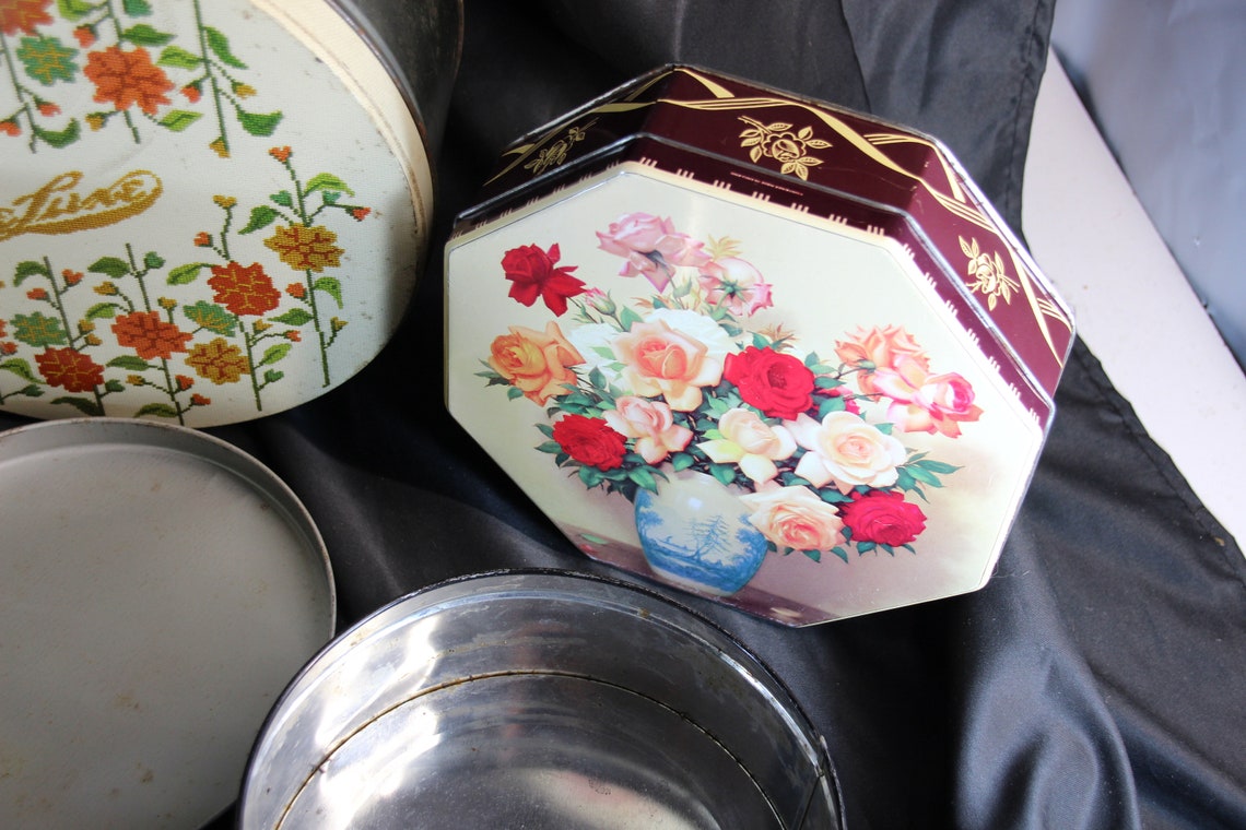 5, Floral Tins, Storage, Vintage Tin, Food Tin, Detailed Tins, Fall ...