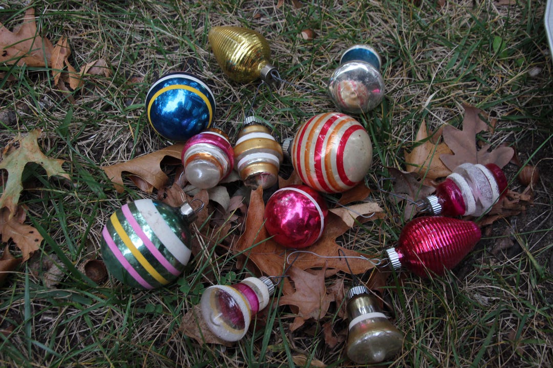 12, Striped, Vintage Shiny Brite Bulbs, Christmas Ornaments, Christmas ...