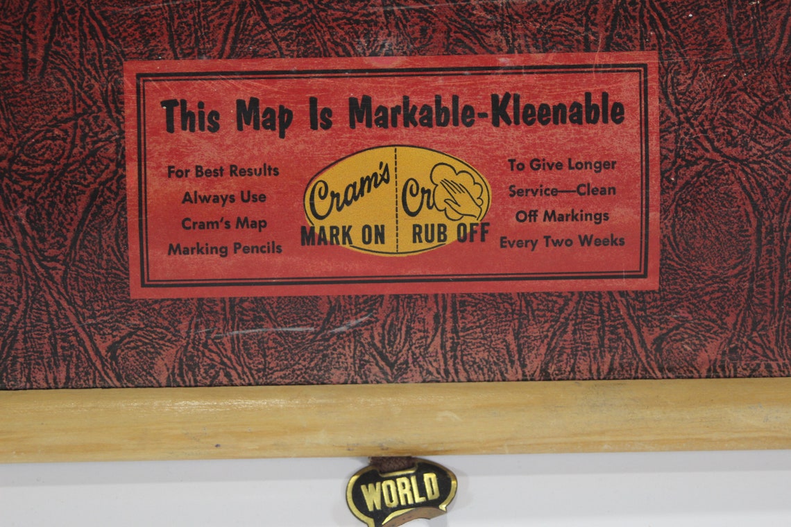 Vintage 1940's Cram Pull Down World Map United States | Etsy