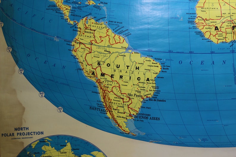 Vintage 1940's Cram Pull Down World Map United States - Etsy