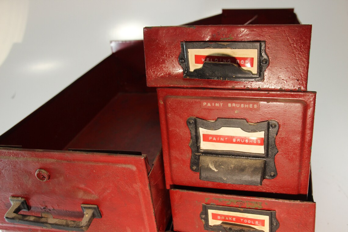 Set of 6 Red Black Metal Box Metal Drawer Industrial - Etsy