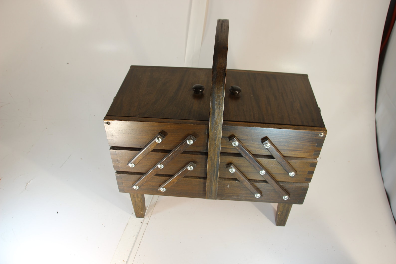 Singer Sewing Box, Vintage Wood Sewing Box on Legs, Wooden Accordion ...