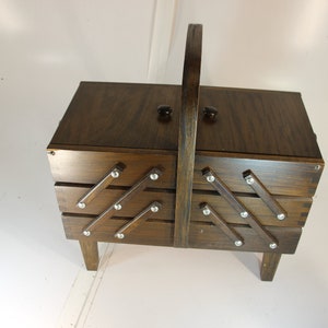 Singer Sewing Box, Vintage Wood Sewing Box on Legs, Wooden Accordion ...