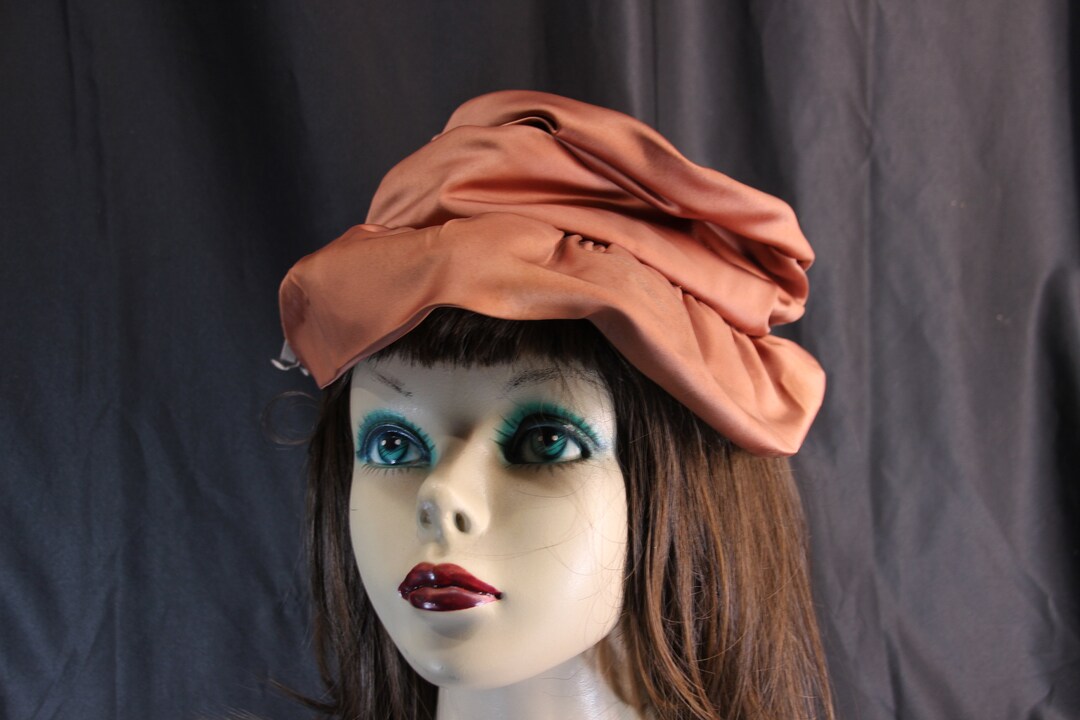 Vintage Terracotta Satin Hat, Stage Hat, Dress Hat, Theater, Wedding ...