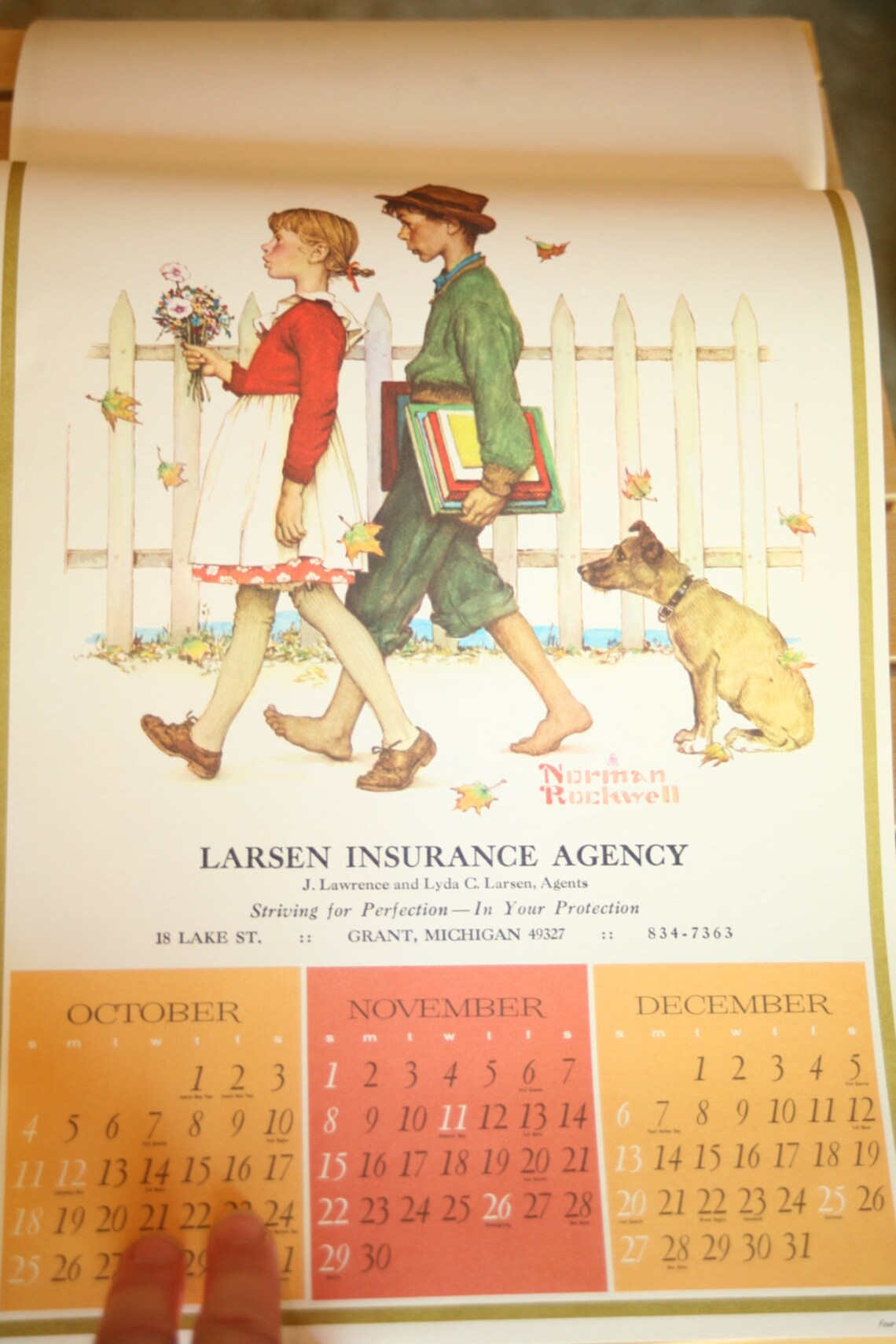 1970s Vintage Advertising Calendar, Norman Rockwell, Four Seasons Pin ...