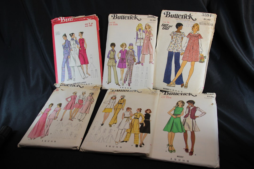 Set of 6, 1960s, 1970s, 1980s, Butterrick, Patterns, Dress and Skirt ...