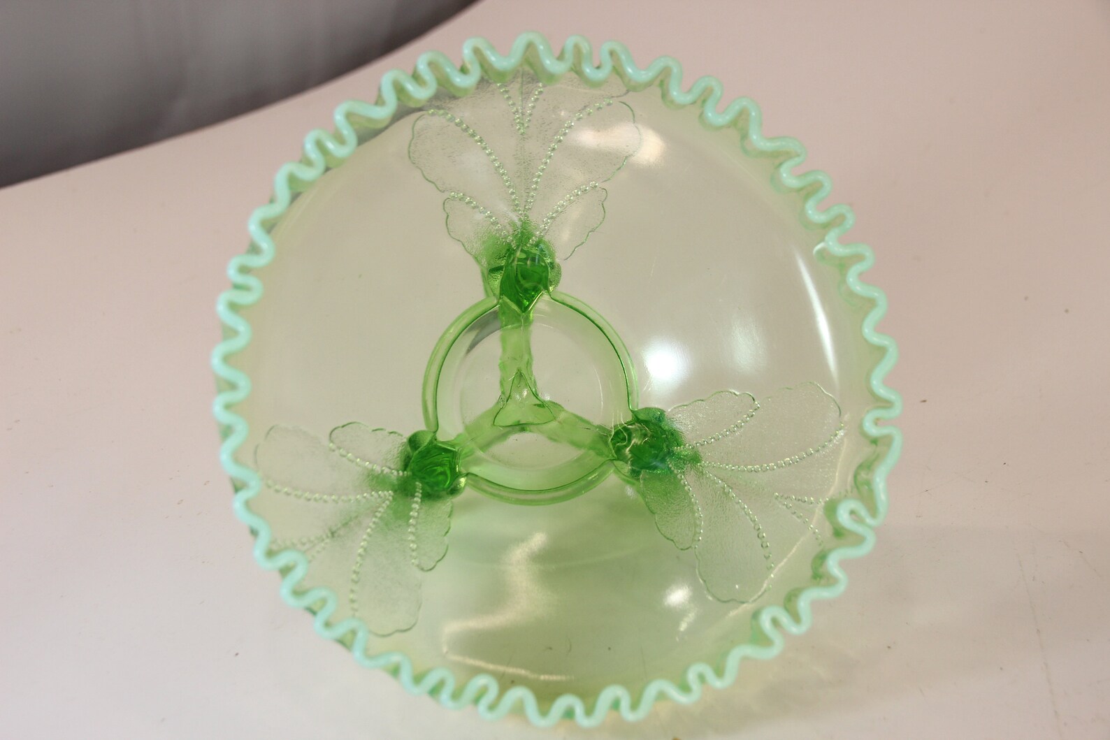 Set of 3 Fenton Art Glass Uranium Glass Opalescent Ruffled | Etsy