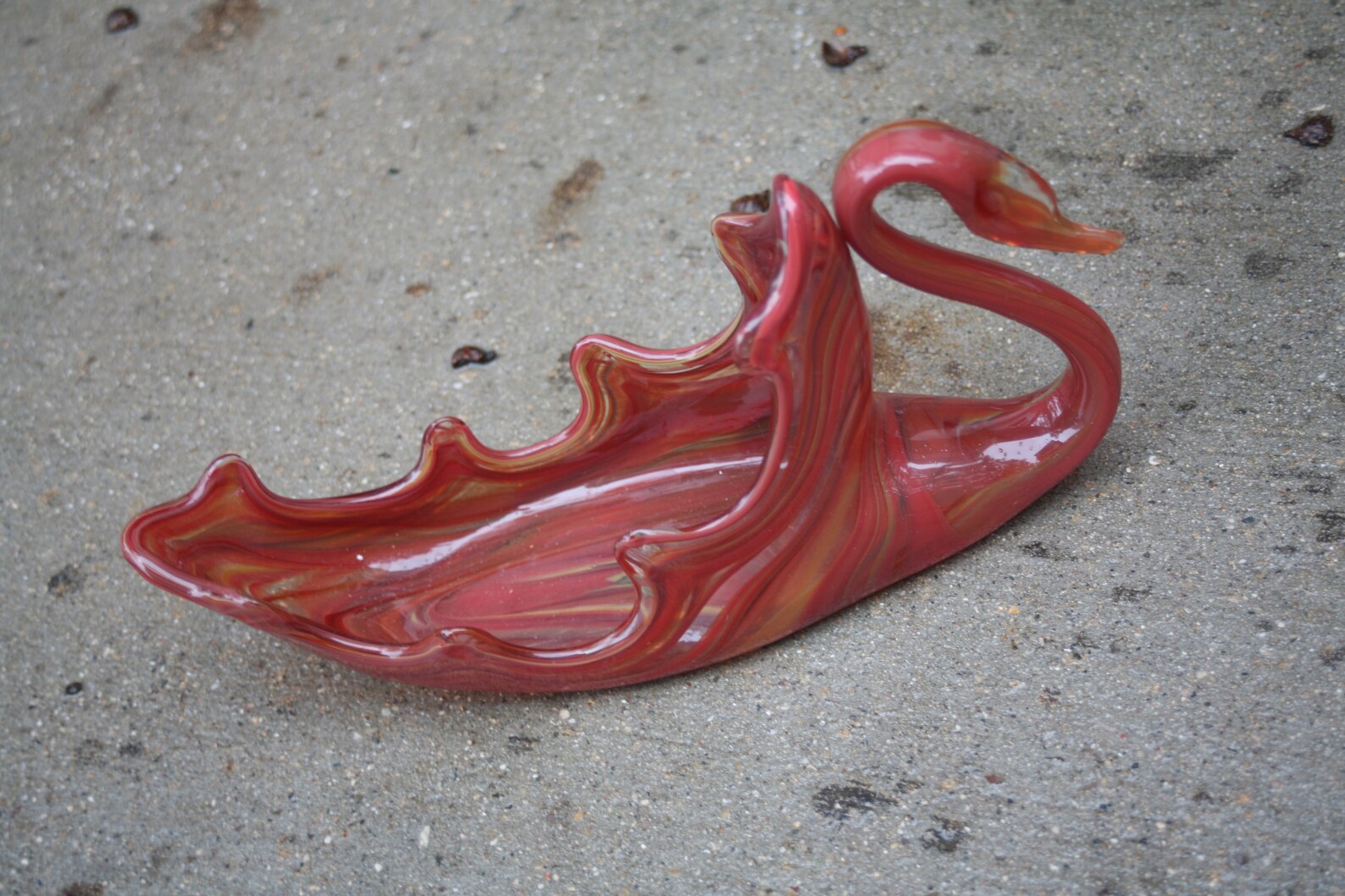 Vintage Murano, Blown Glass, Swan Bowl, Swirling Shades, Red, Orange ...