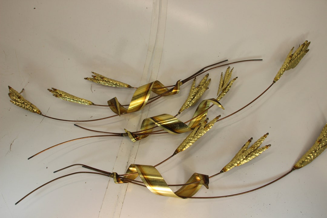 Set of 3, Brass, Copper, Metal Wheat ,wall Hanging, Metal Sculpture ...