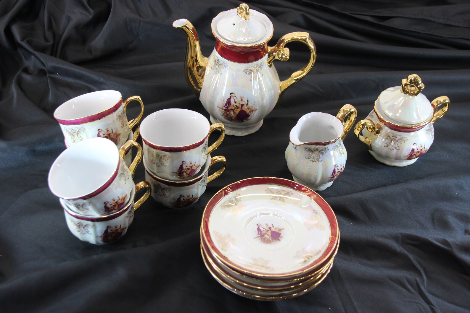 Set of 17 Iridescent Tea Set Colonial Couple Fine | Etsy