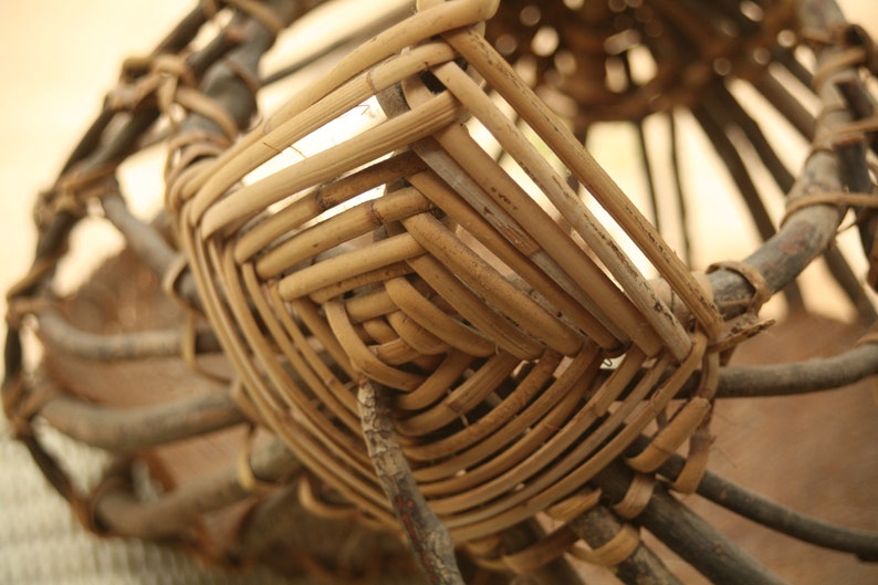 Vintage Rustic Twig Basket Coconut Husk Palm Stick - Etsy