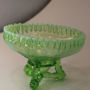 Set of 3 Fenton, Art Glass, Uranium Glass, Opalescent, Ruffled Rim ...