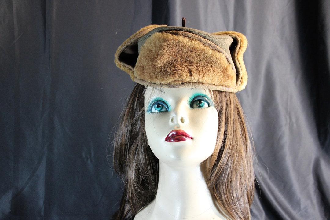 1940's Era, Military Winter Hat, WWII Era, Wool Hat, Green and Brown ...