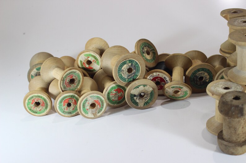 Set of 46 Vintage Wood Thread Spool Textile Spindles for | Etsy