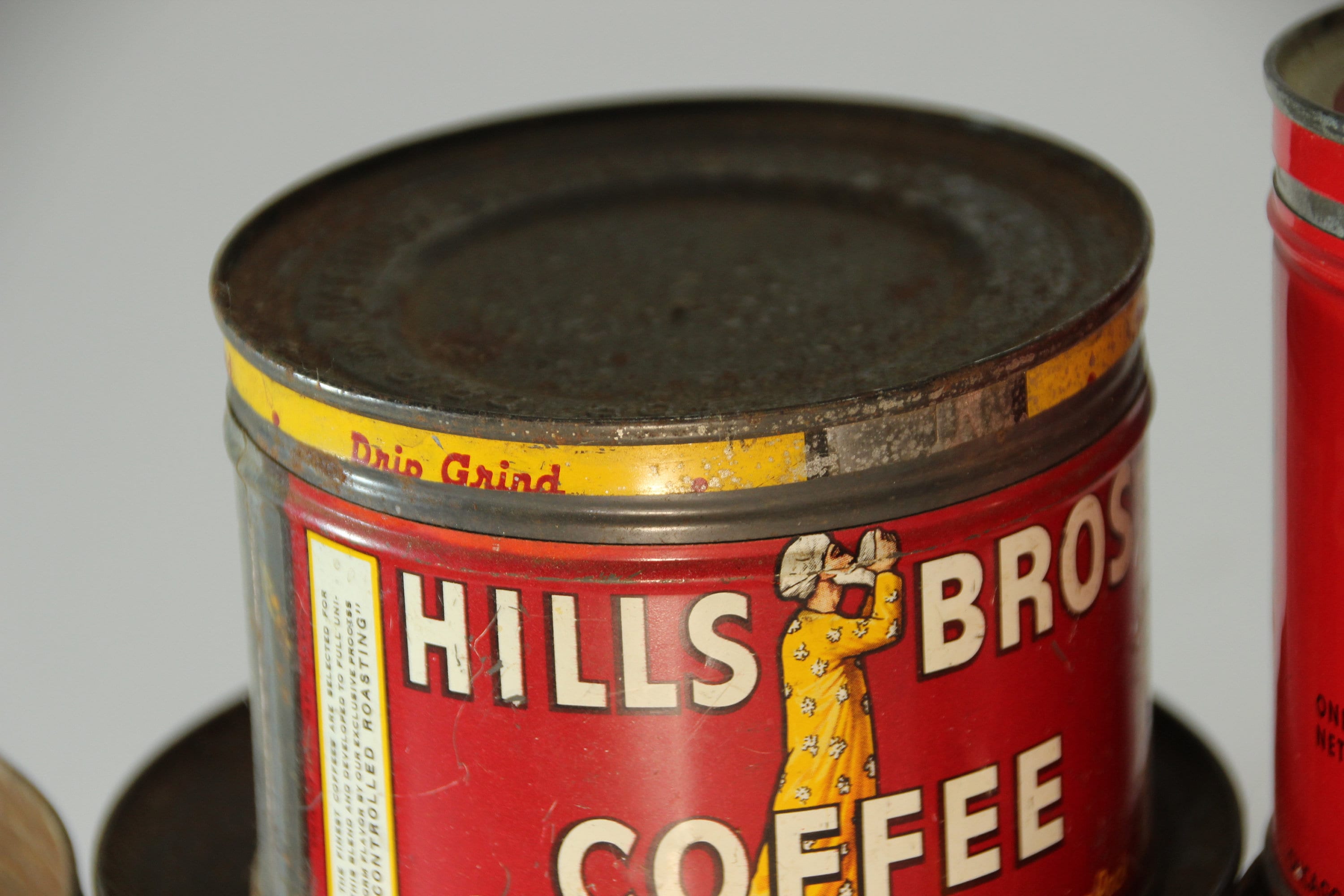 Set of 7, 1950s, 1940s, Vintage Coffee Cans, IGA, Maxwell House, Home ...