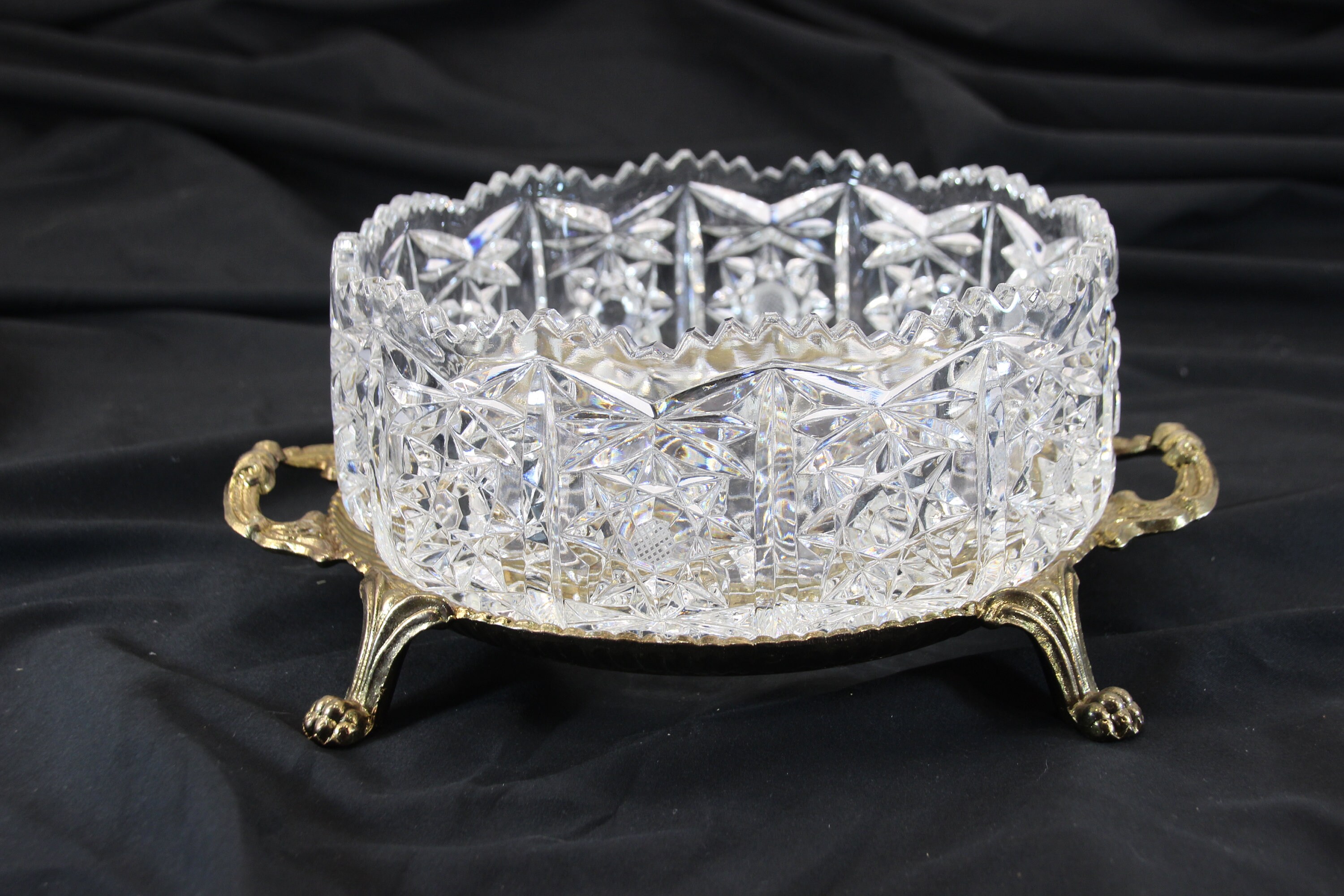 Vintage Leaded Crystal Serving Bowl Metal Serving Trivet | Etsy