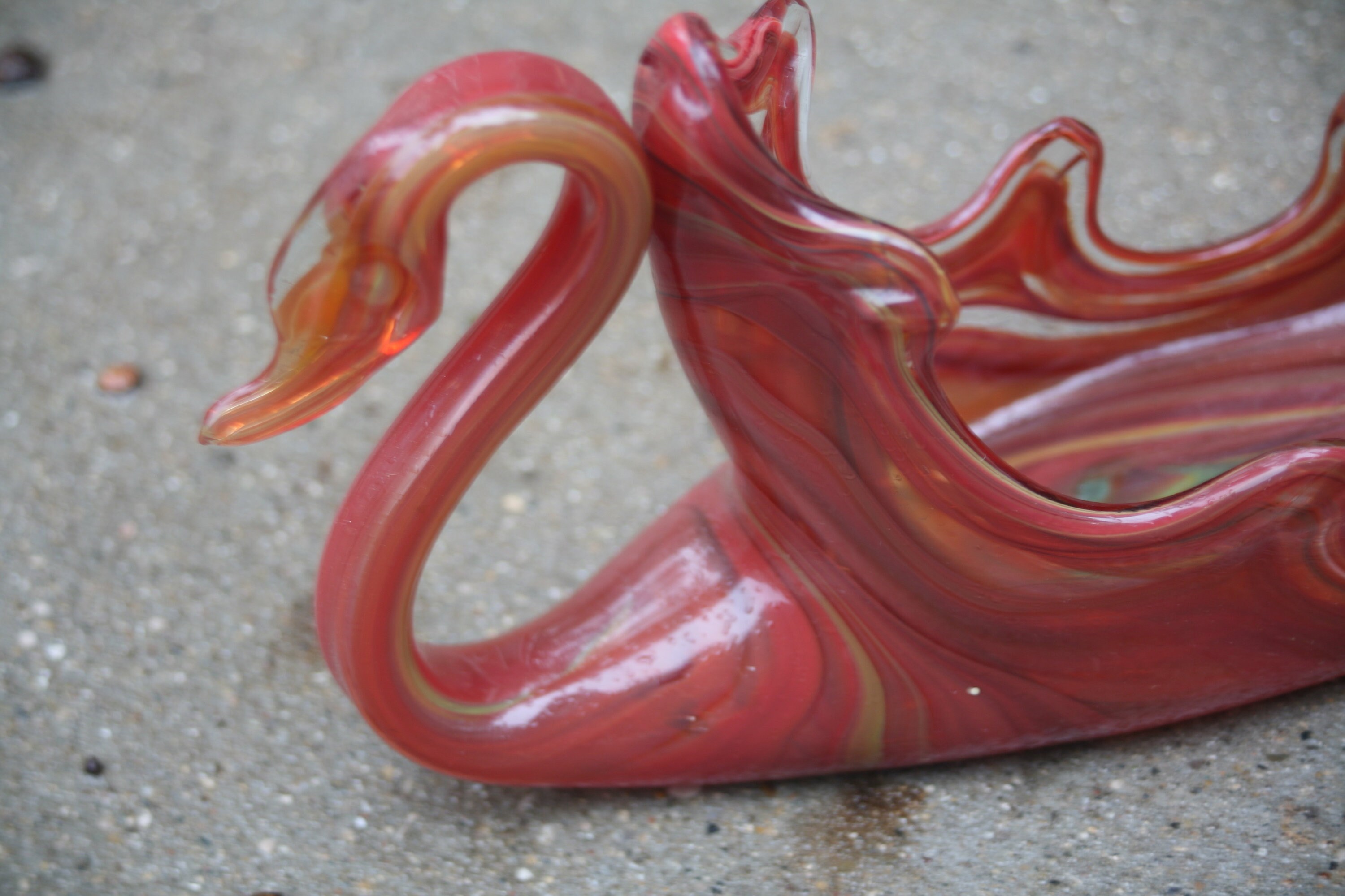 Vintage Murano, Blown Glass, Swan Bowl, Swirling Shades, Red, Orange ...