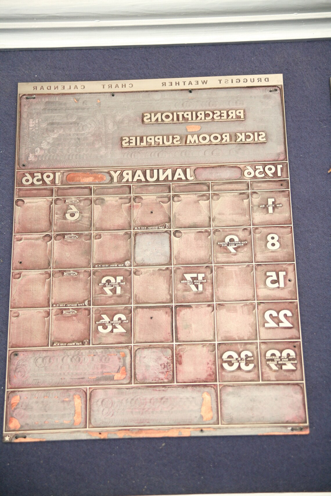 1956 Calendar, Framed Pharmaceutical Printing Plate - Etsy