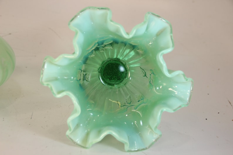Set of 3 Fenton Art Glass Uranium Glass Opalescent Ruffled | Etsy