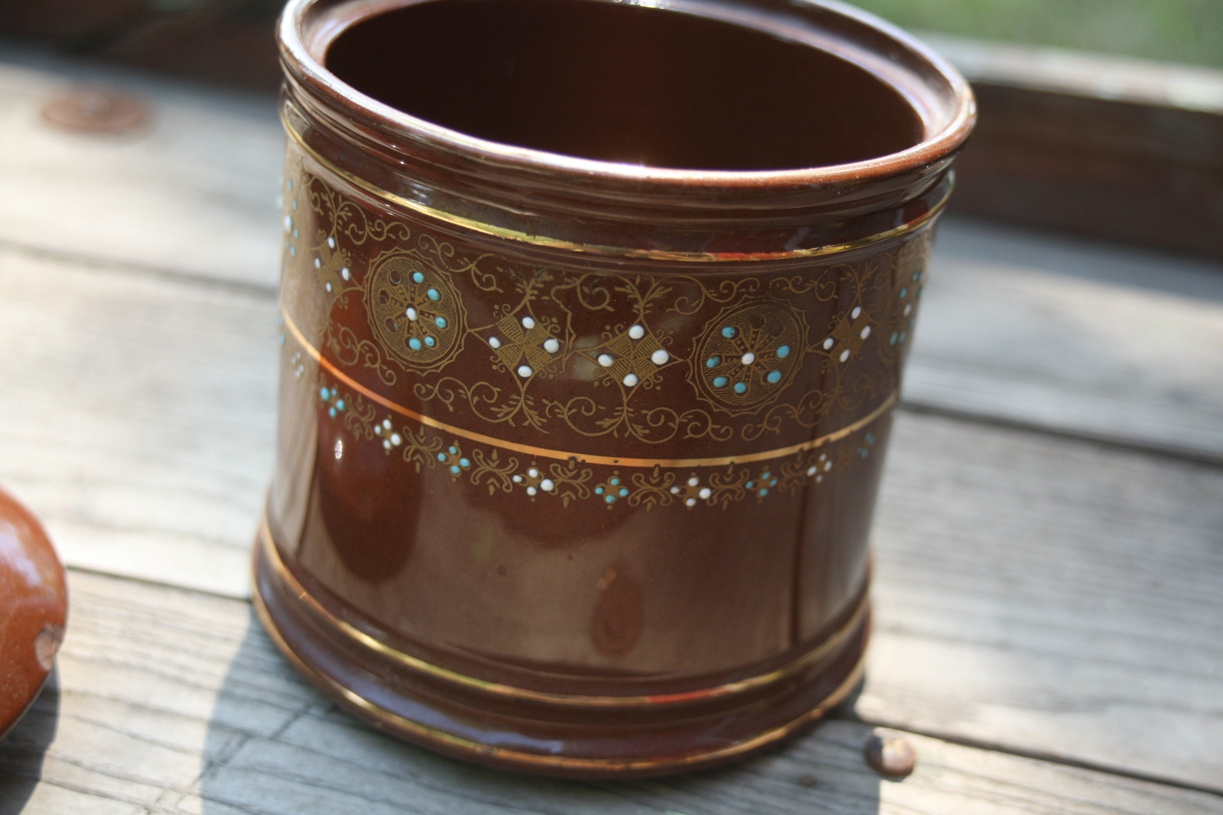 Vintage Creek Border English Gilt Redware Crock Antique | Etsy UK