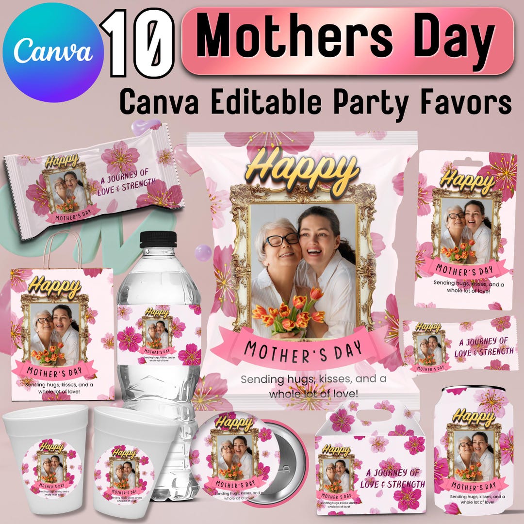 Mothers Day Party Favor Bundle, Editable Canva Mother's Day Templates ...