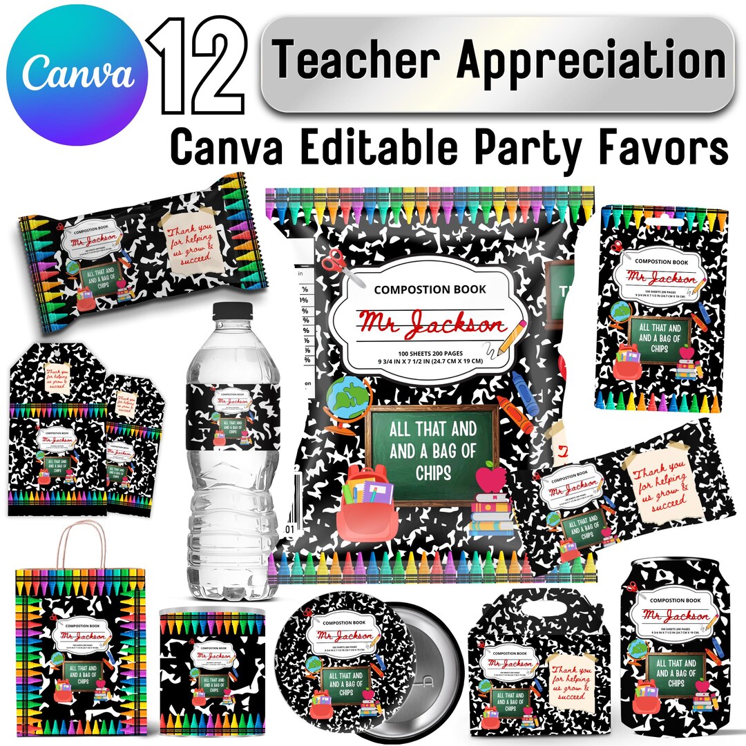 Teacher Appreciation Week Bundle, Teacher Party Favor Pack, Canva ...