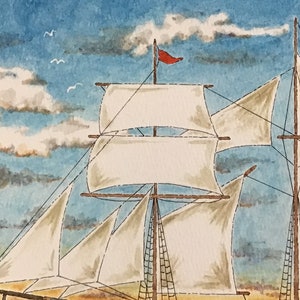Sailing Ship Painting;nautical Art;water Landscape;tall Ship Art ...
