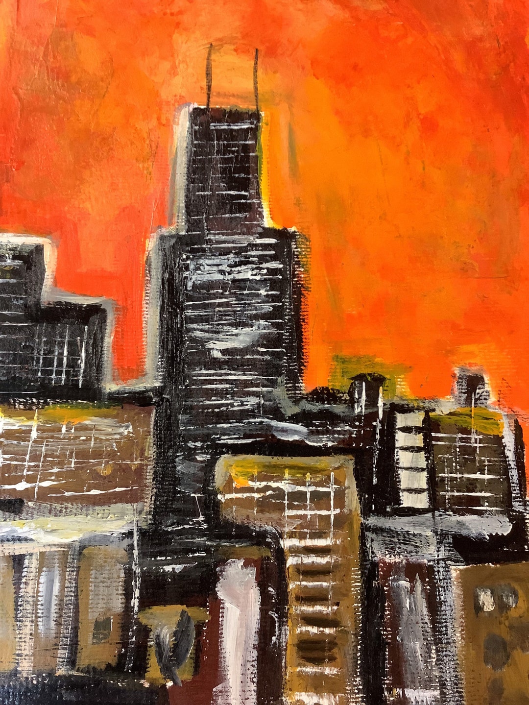 Original Abstract Acrylic Cityscape Painting: Modern Impressionist Art ...