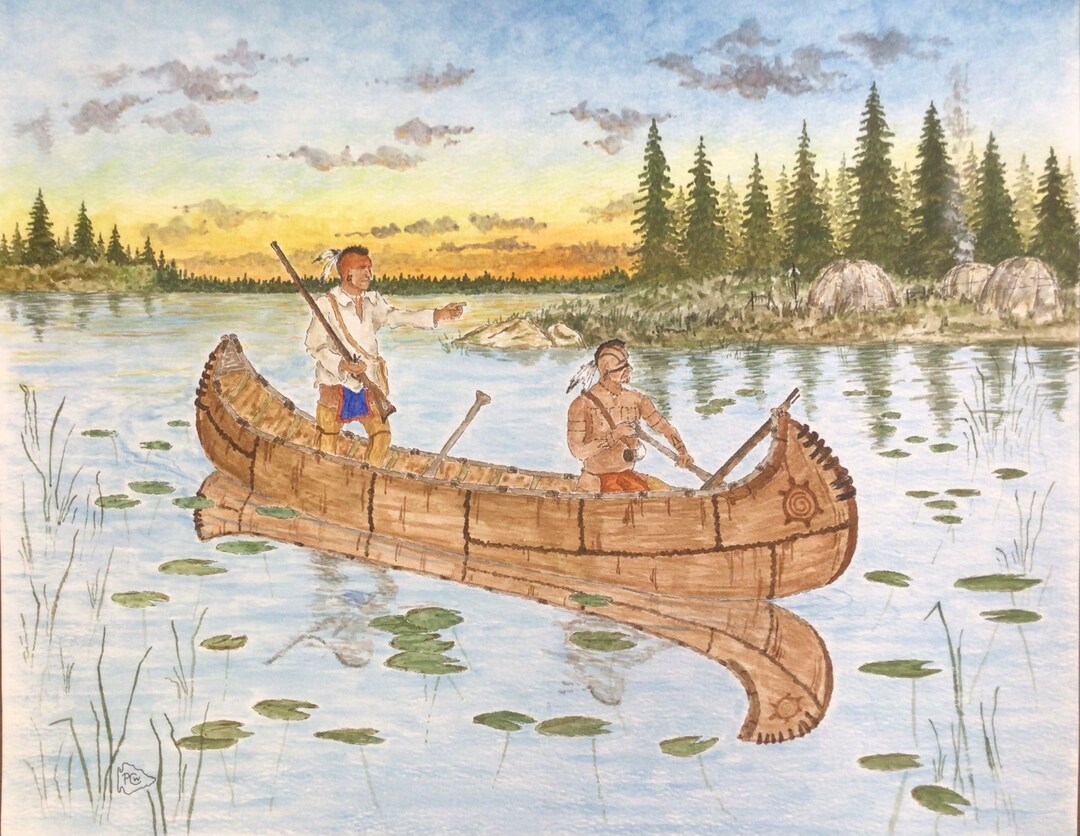 Native American Painting;native American Canoers;impressionist Painting ...
