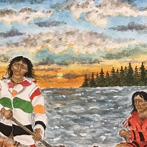 Native American Painting;canoe Painting;birchbark Canoe Painting ...