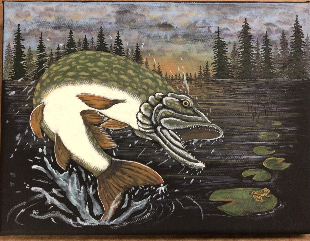 Muskie Acrylic Painting: Wildlife Art for Cabin Decor (9x12) - Etsy