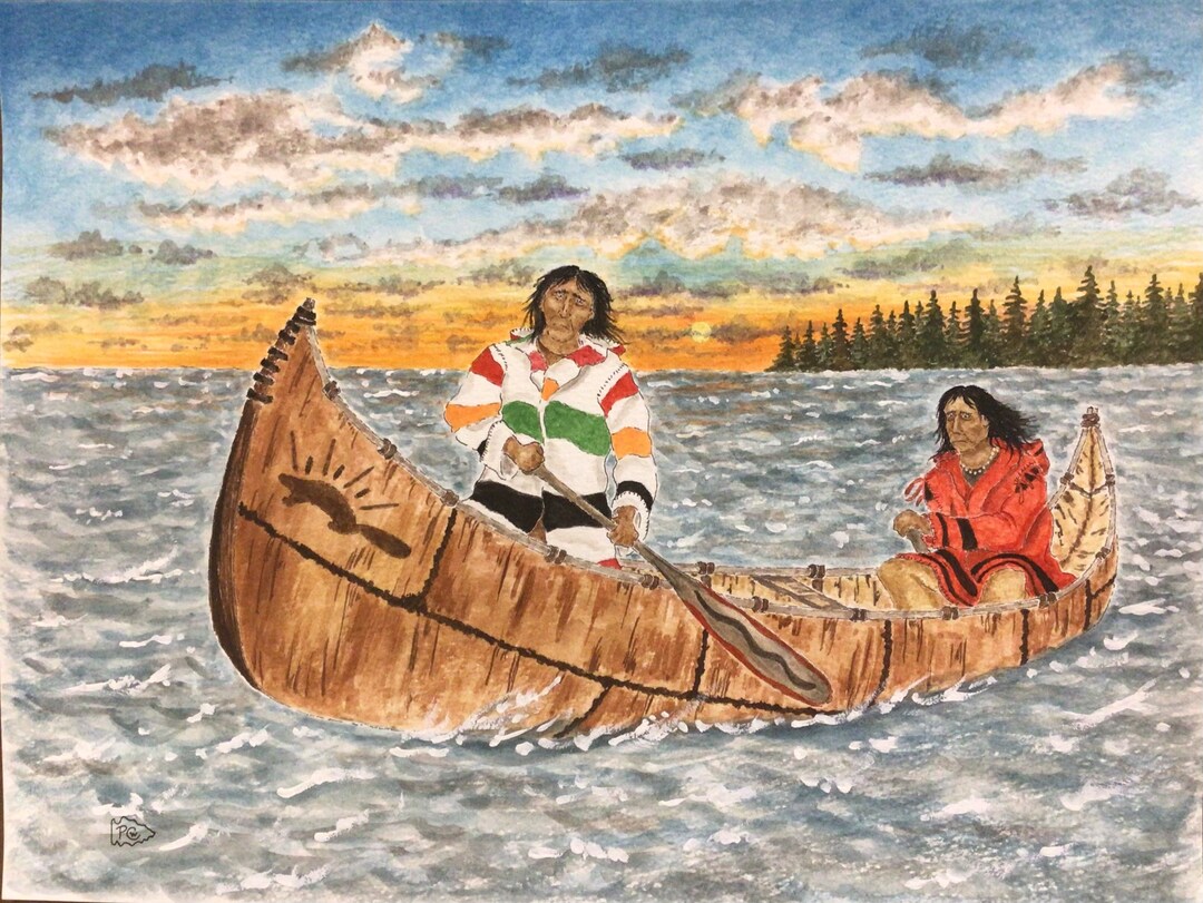 Native American Painting;canoe Painting;birchbark Canoe Painting ...