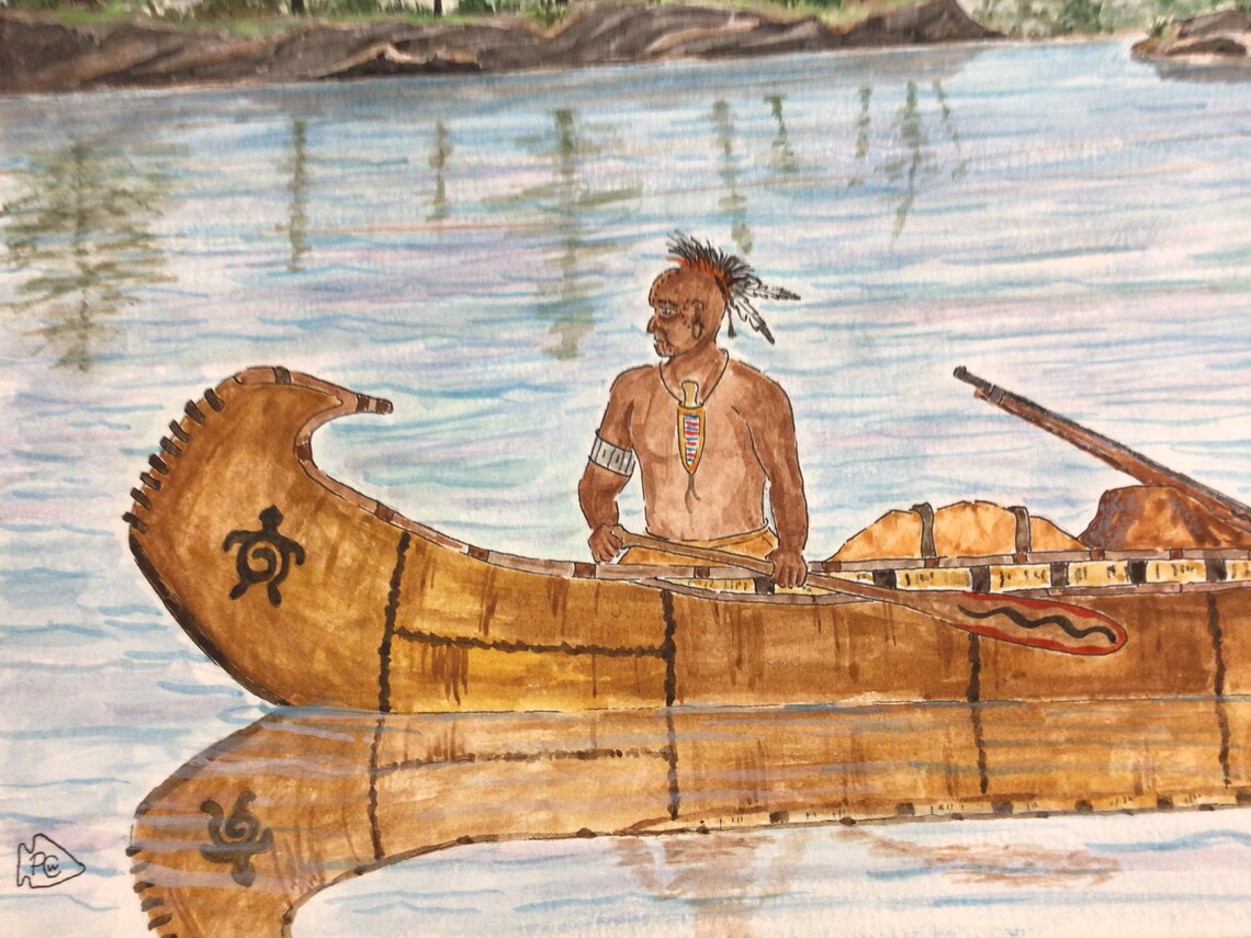 Native American Indian Paintingbirchbark Canoe Paintingcabin | Etsy