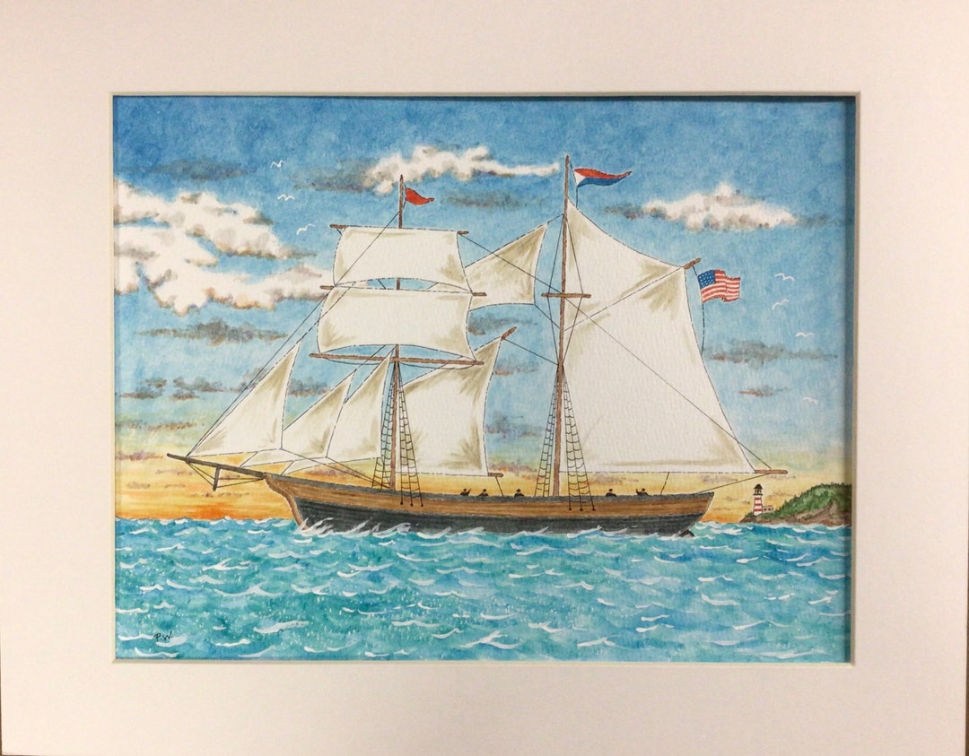 Sailing Ship Painting;nautical Art;water Landscape;tall Ship Art ...