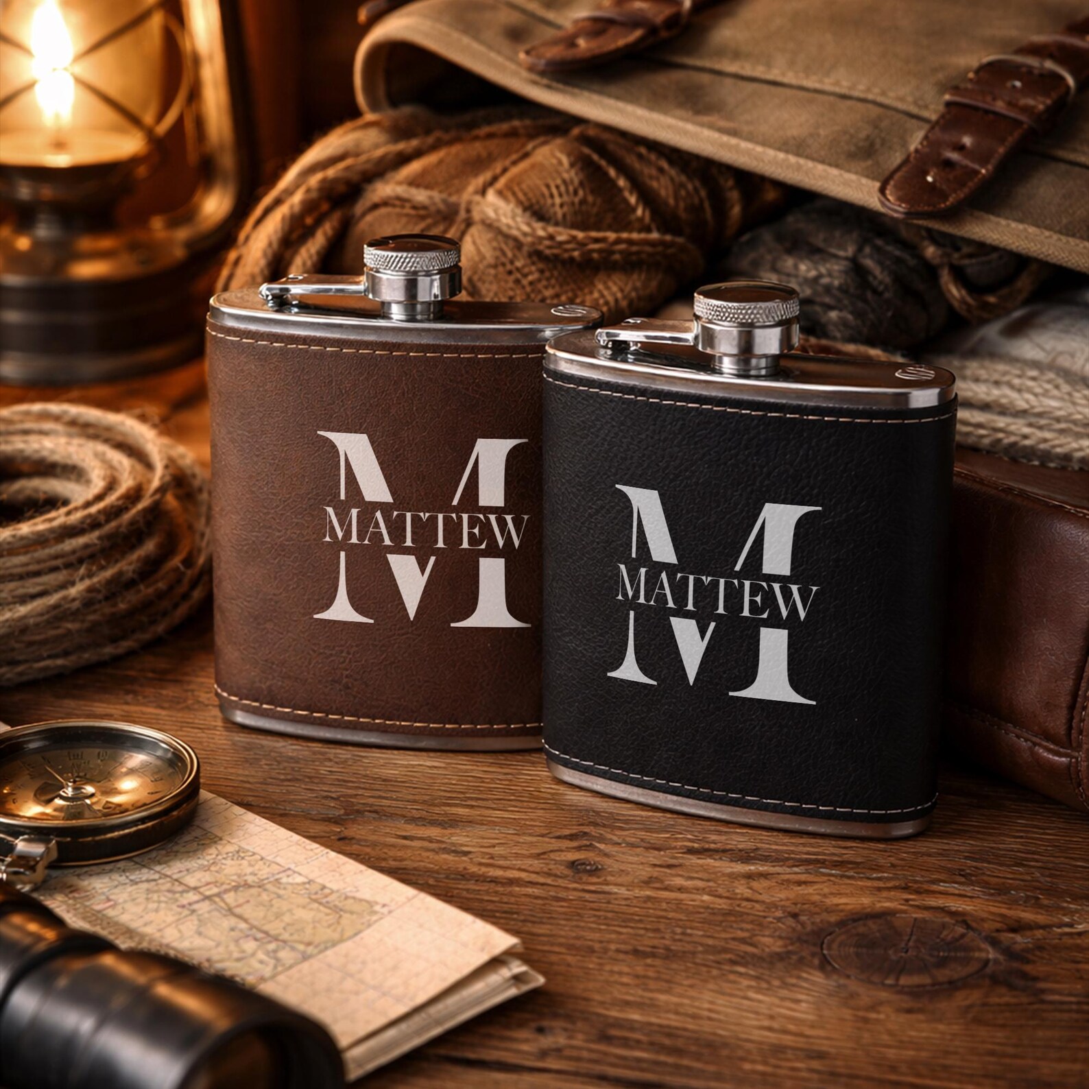 Personalized Leather Flask, Custom Engraved Monogram Groomsmen Gift - Etsy