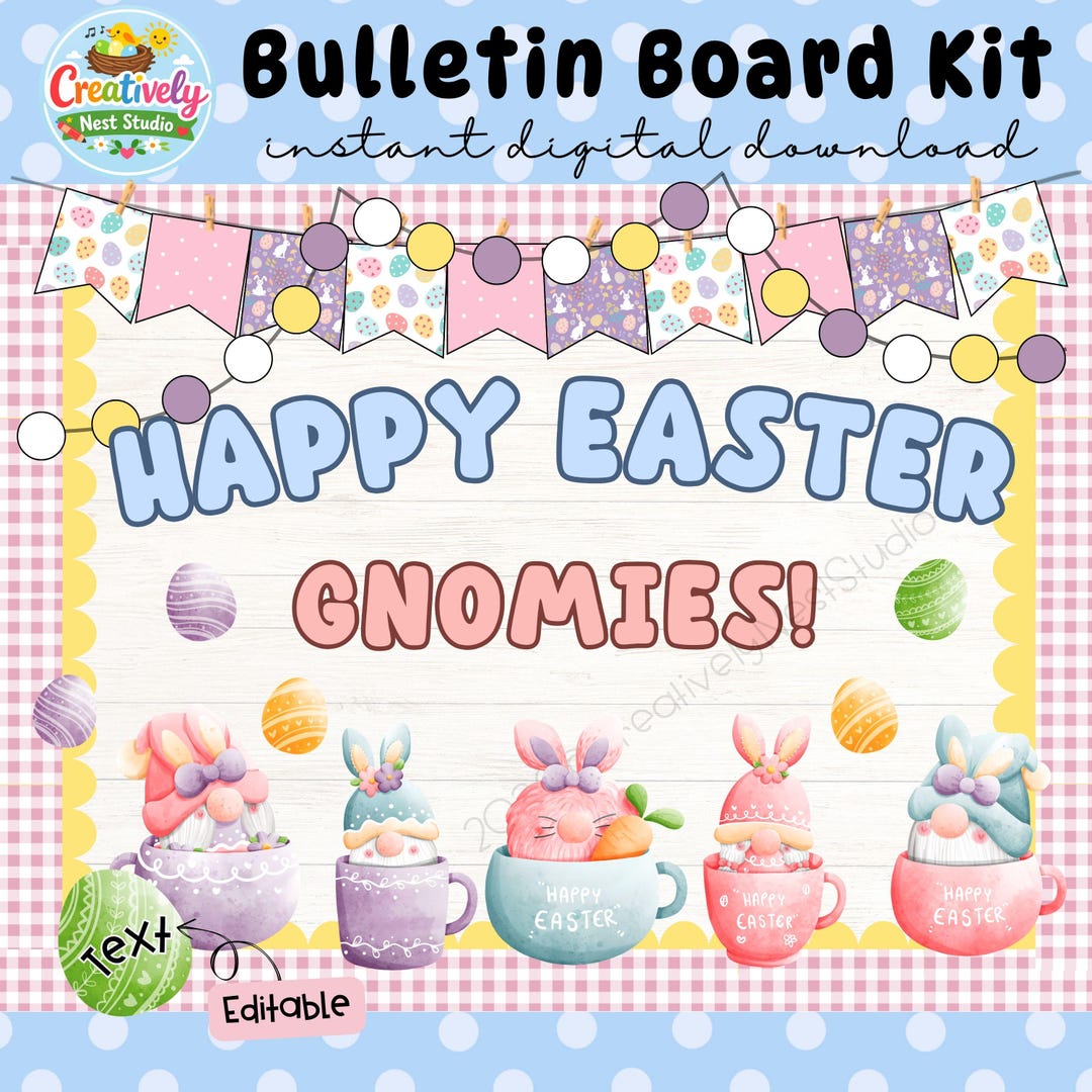 Easter Gnome Bulletin Board Kit Editable Spring Classroom Decor ...