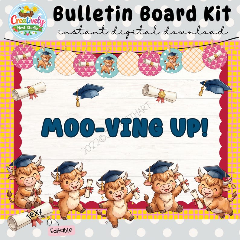 Highland Cow Graduation Bulletin Board Kit | End of Year Classroom ...