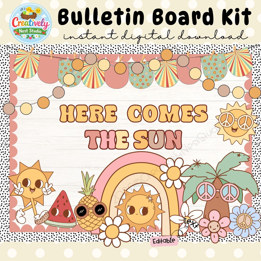 Here Comes the Sun Bulletin Board Kit | Retro Classroom Decor ...