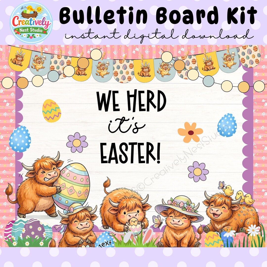 Easter Highland Cow Bulletin Board Kit Editable Classroom Decor ...