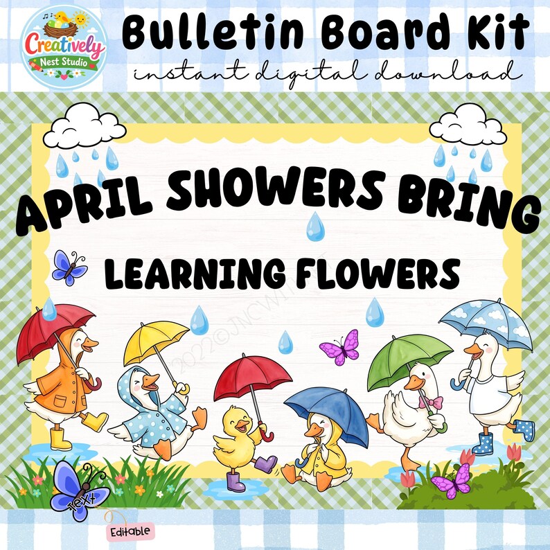 April Showers Silly Goose Bulletin Board Kit | Spring Rain Classroom ...