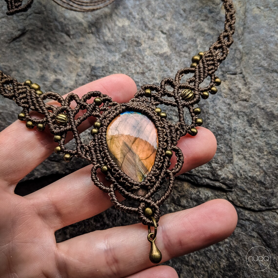 Collier boho labradorite macramé bohème chic mariage tiare | Etsy France