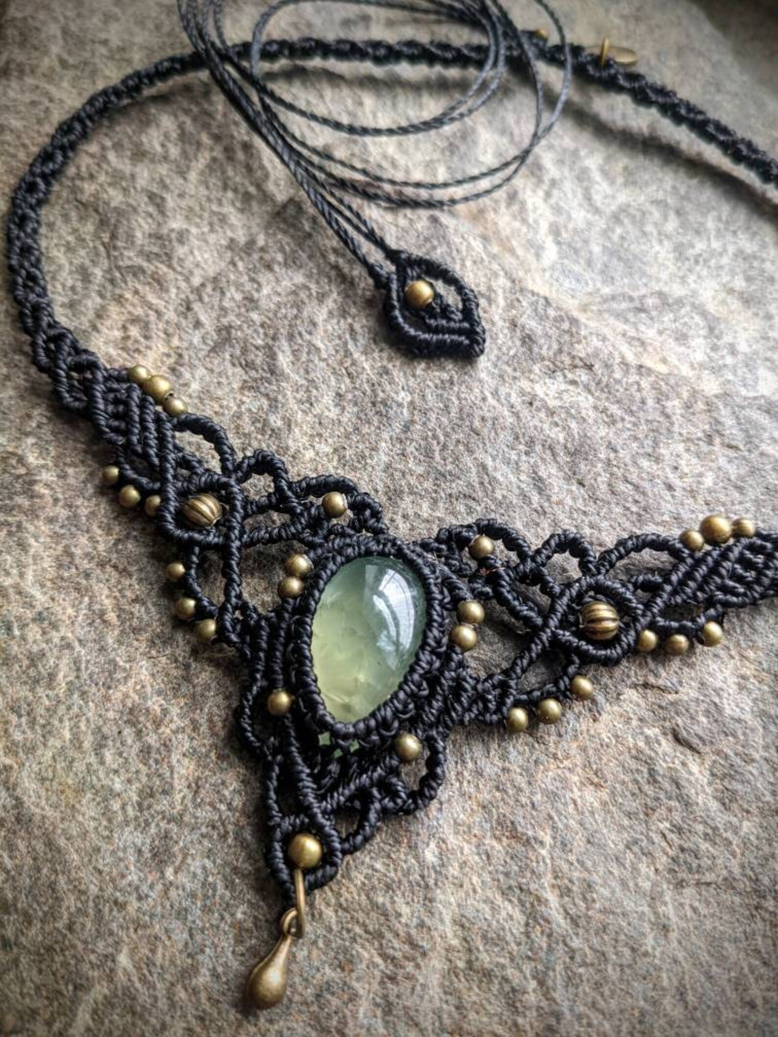 Macrame Necklace Bohemian Tiara Prehnite Boho Chic Jewelry - Etsy