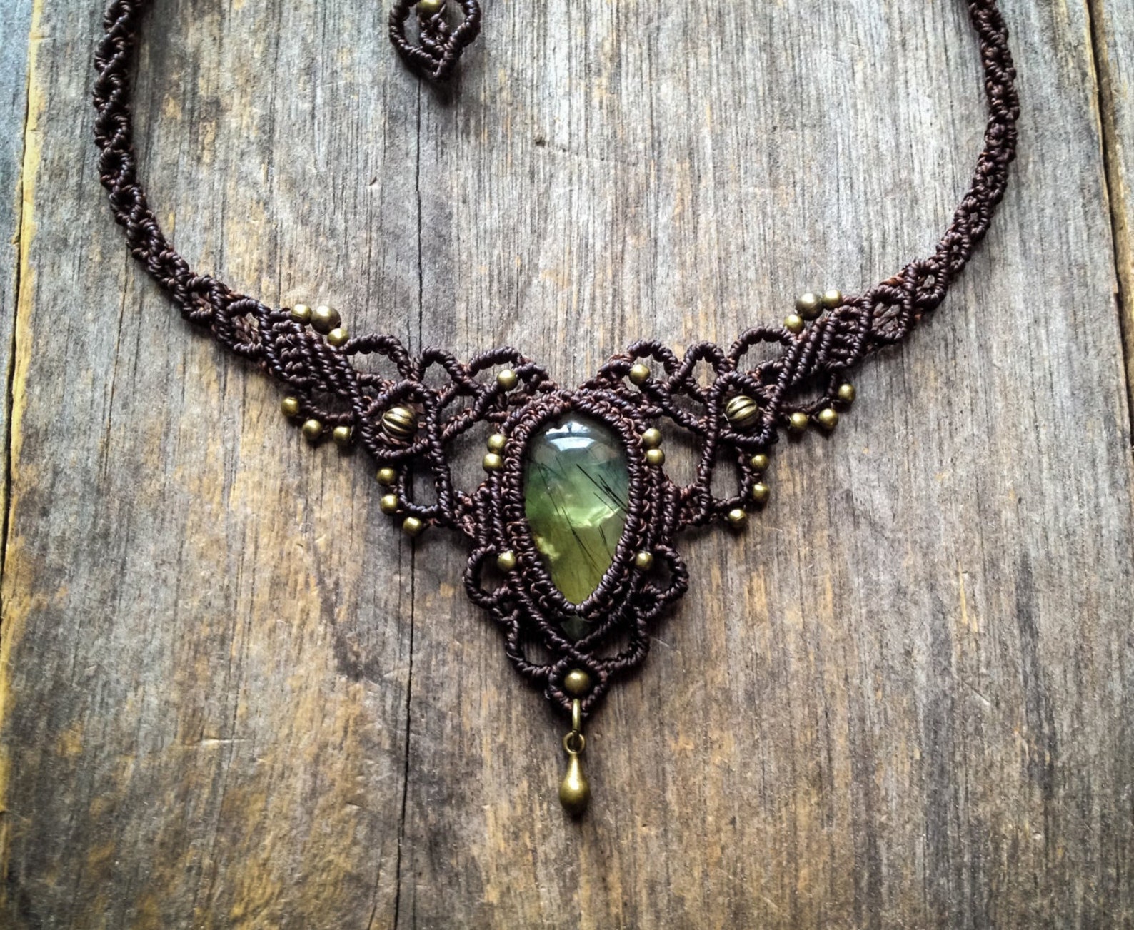 Macrame Necklace Bohemian Tiara Prehnite Boho Chic Jewelry - Etsy