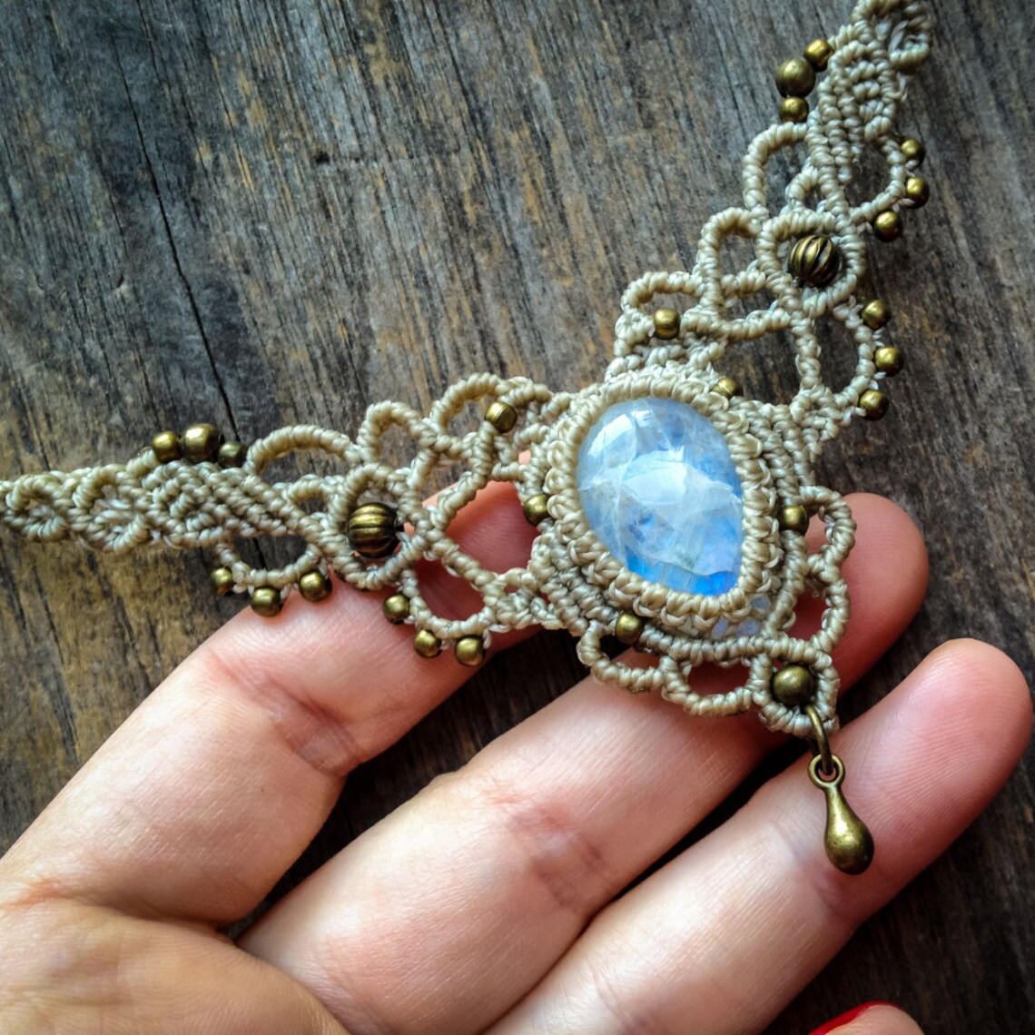 Macrame Necklace Bohemian Wedding Tiara Moonstone Bridal Boho - Etsy