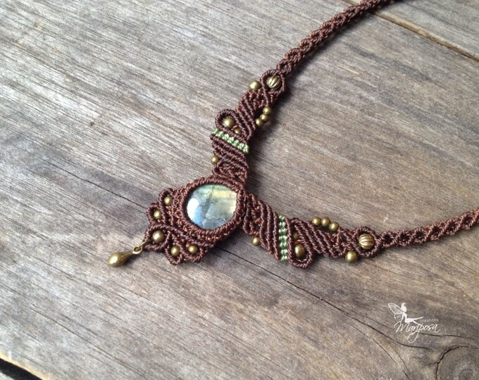 Micro Macrame Necklace Labradorite Stone Boho Jewelry Micro-macrame ...
