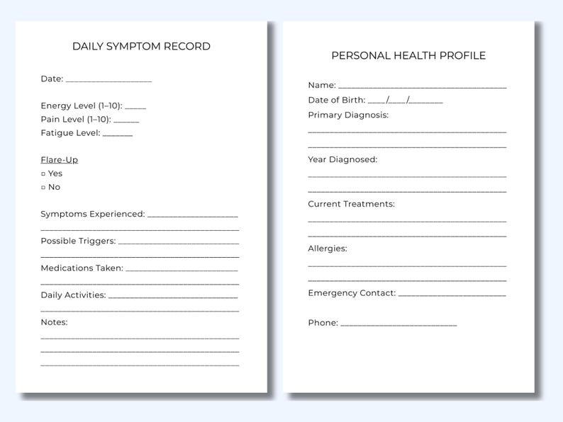 Chronic Illness Symptom Tracker Printable, Daily Energy, Pain & Flare ...