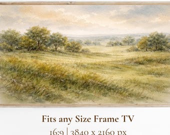Watercolor Countryside Scene Frame TV Art, Green Field Nature Display ...
