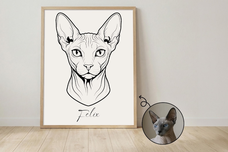 Custom Pet Line Art Portrait, Black White Dog Cat Art (digital Download ...