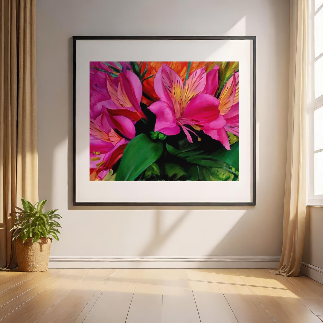 Photo Realistic Floral Oil Painting Realism Pink Magenta Flowers Nature ...